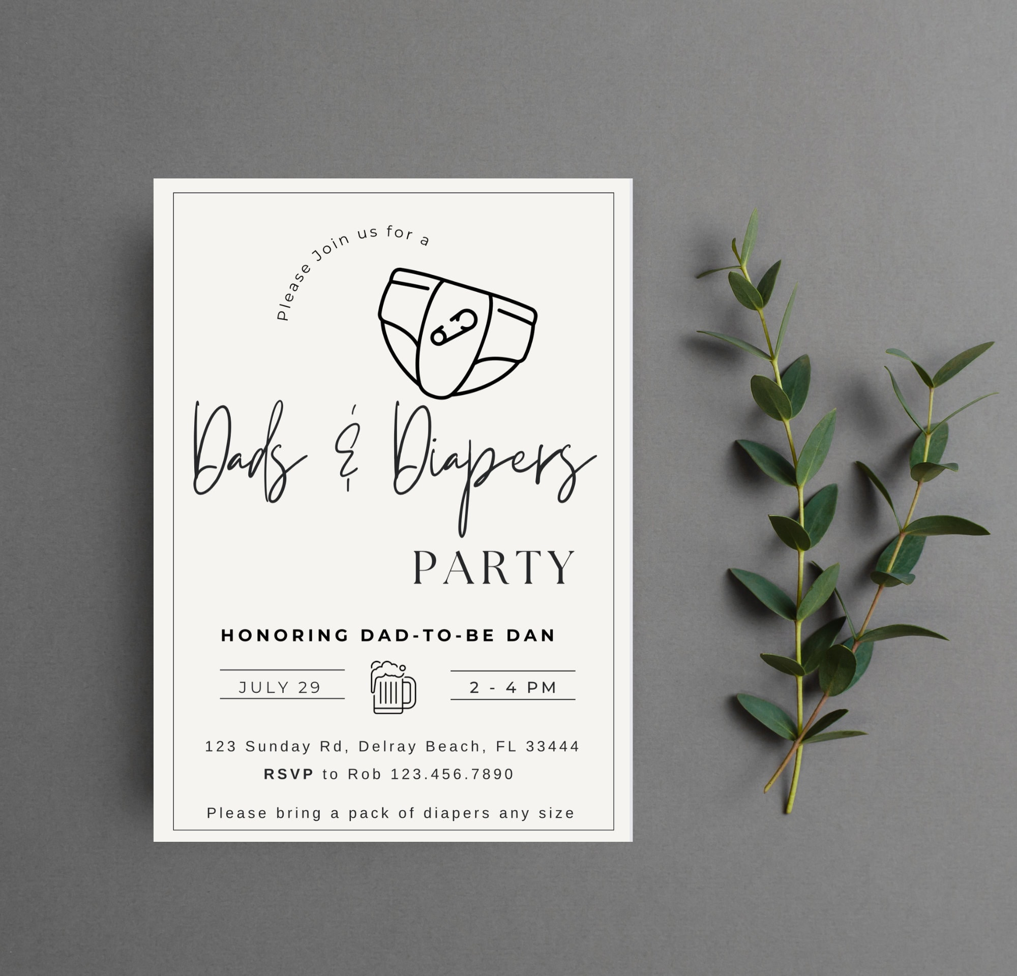 Diaper Party Invitation Template | Dadchlor Party | Dad's Baby Shower ...