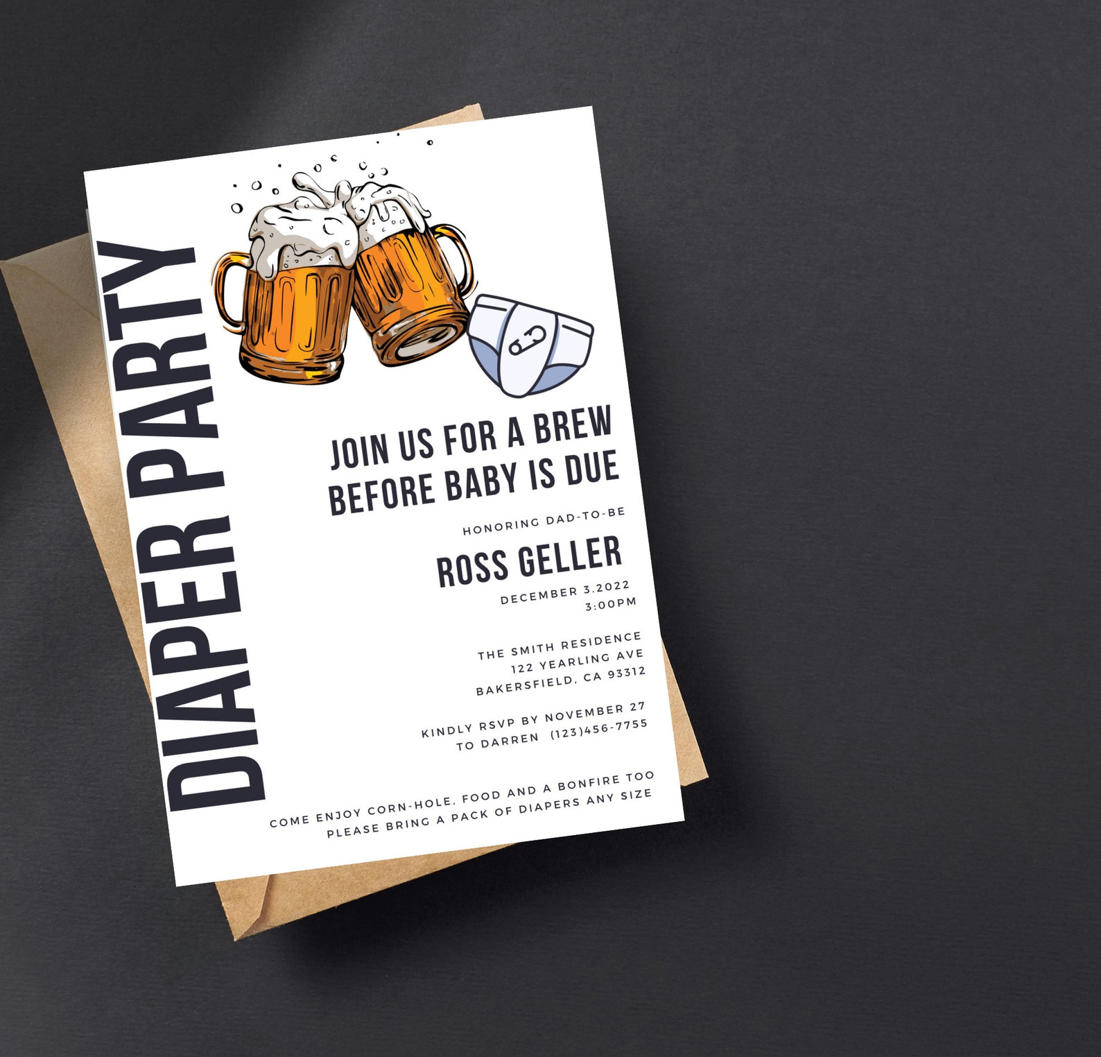 Diaper Party Invitation Template: Brews & Diapers (editable, Instant ...