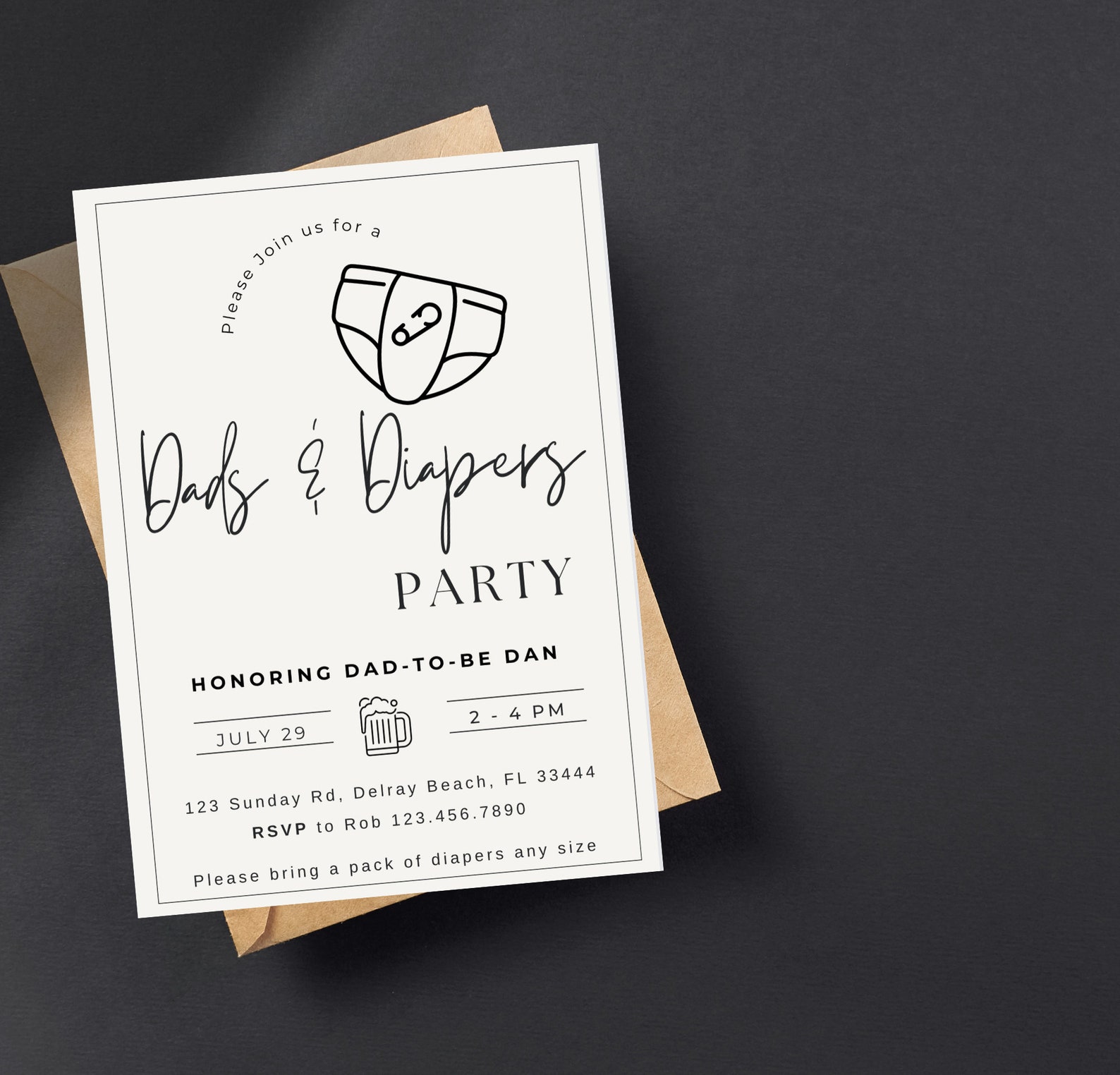 Diaper Party Invitation Template | Dadchlor Party | Dad's Baby Shower ...