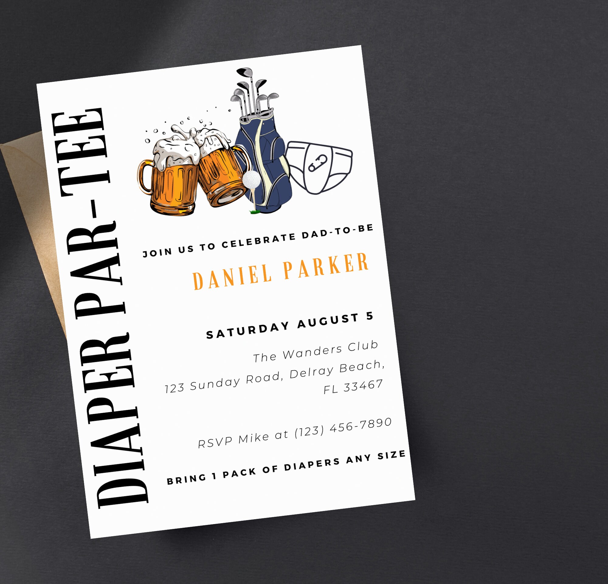 Diaper Party Invitation Template, Baby Shower Invitations, Dad's Baby ...