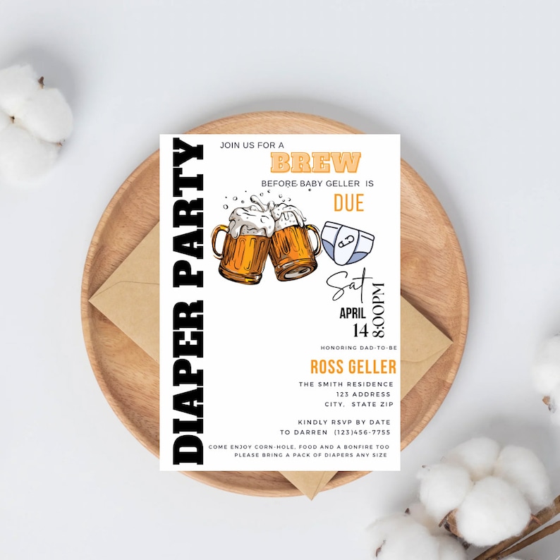 Diaper Party Invitation: Brews, Crew, Diapers (editable Instant ...