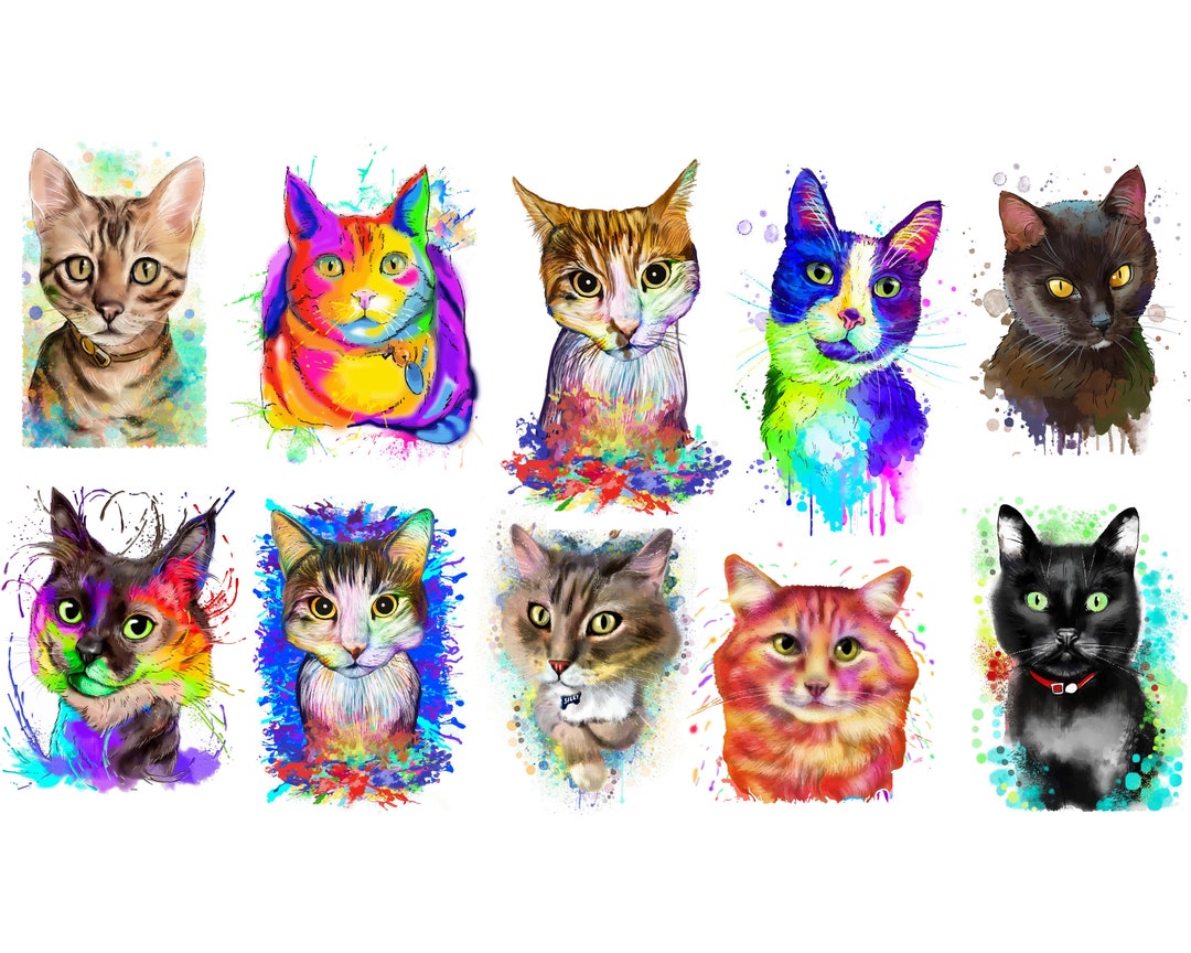 Cat Clipart SVG File Watercolor Cats Cute Cat Colorful - Etsy