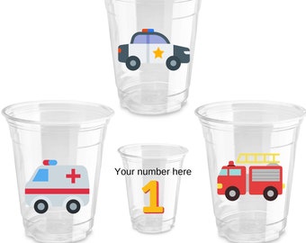 EMERGENCY VEHICLES PARTY Cups Emergency Vehicles Birthday Party ...