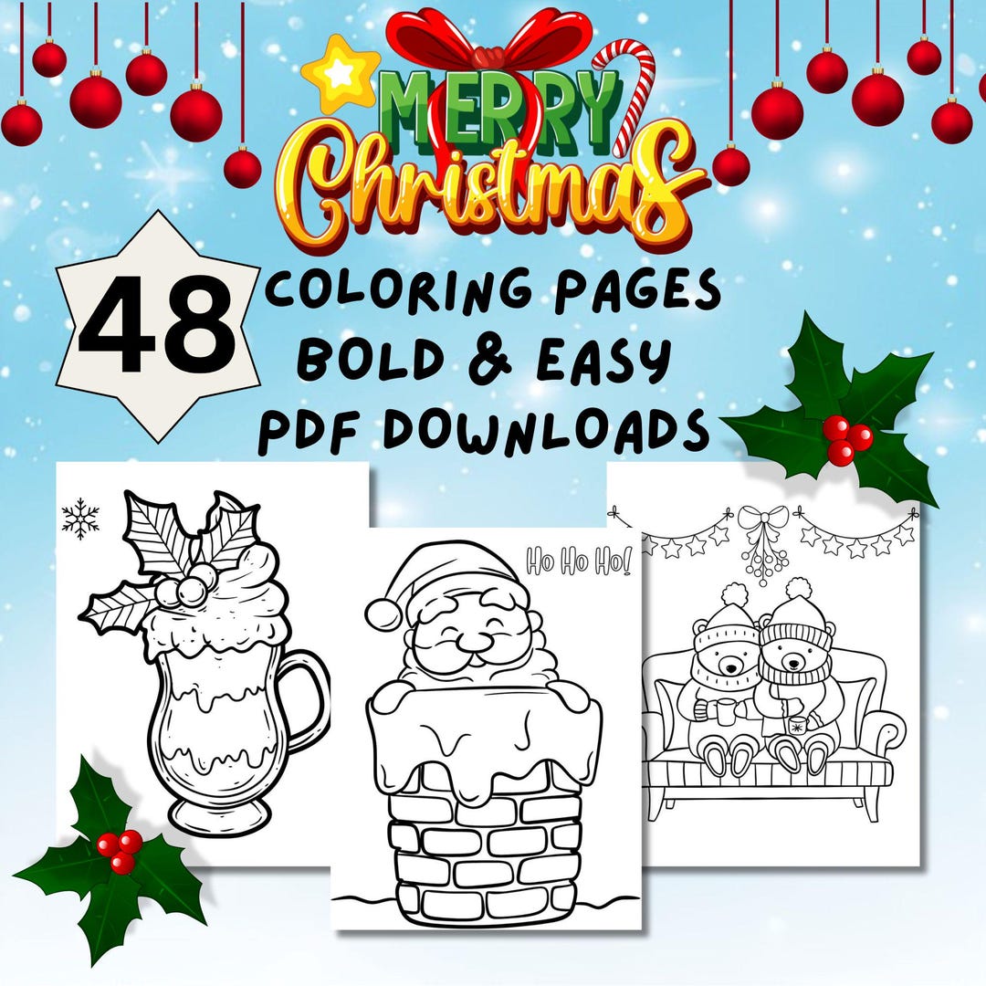 Christmas Coloring Pages for Kids and Adults, Digital, PDF, Printable ...