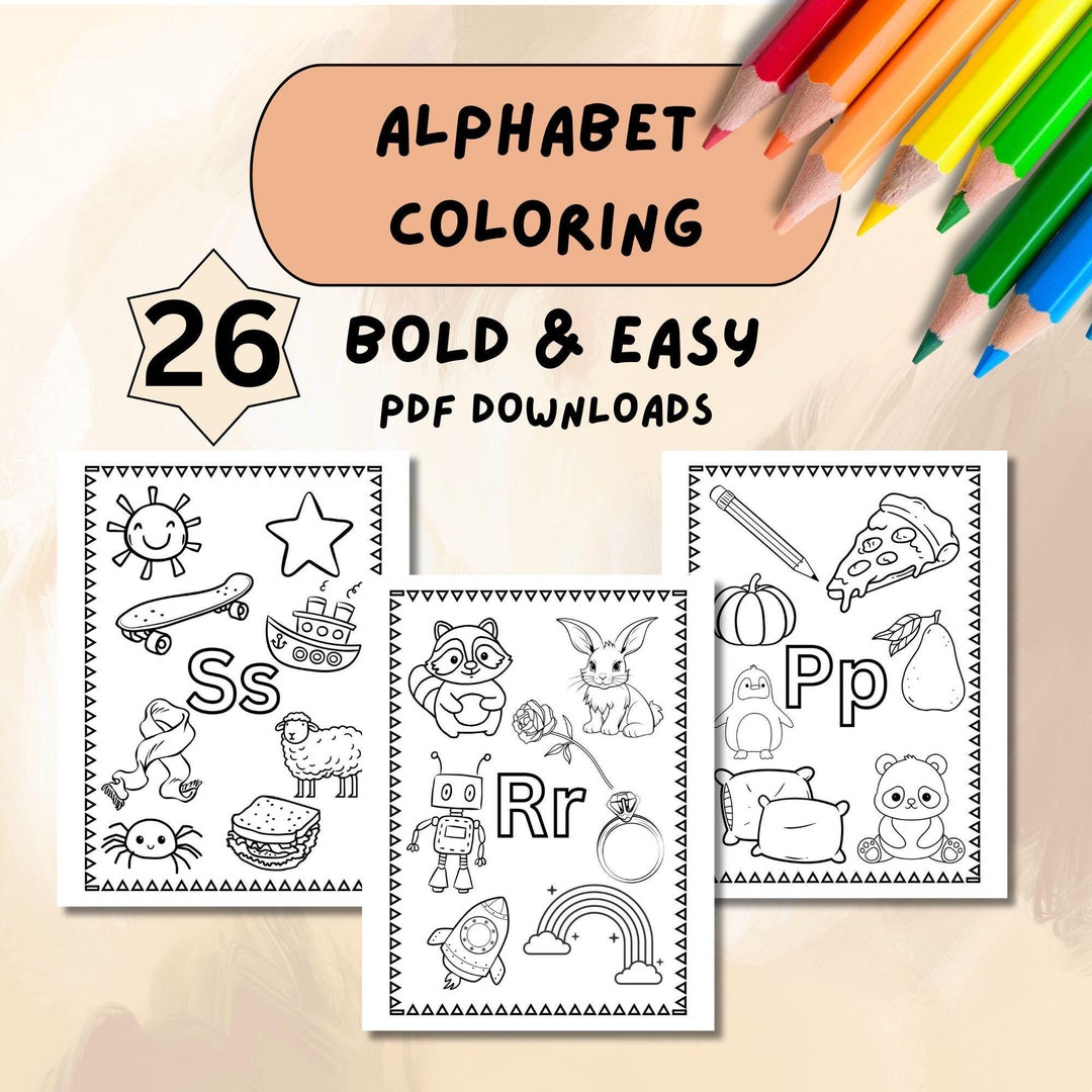 Preschool Worksheet, 26 Easy Bold Coloring Pages, Digital, Printable ...