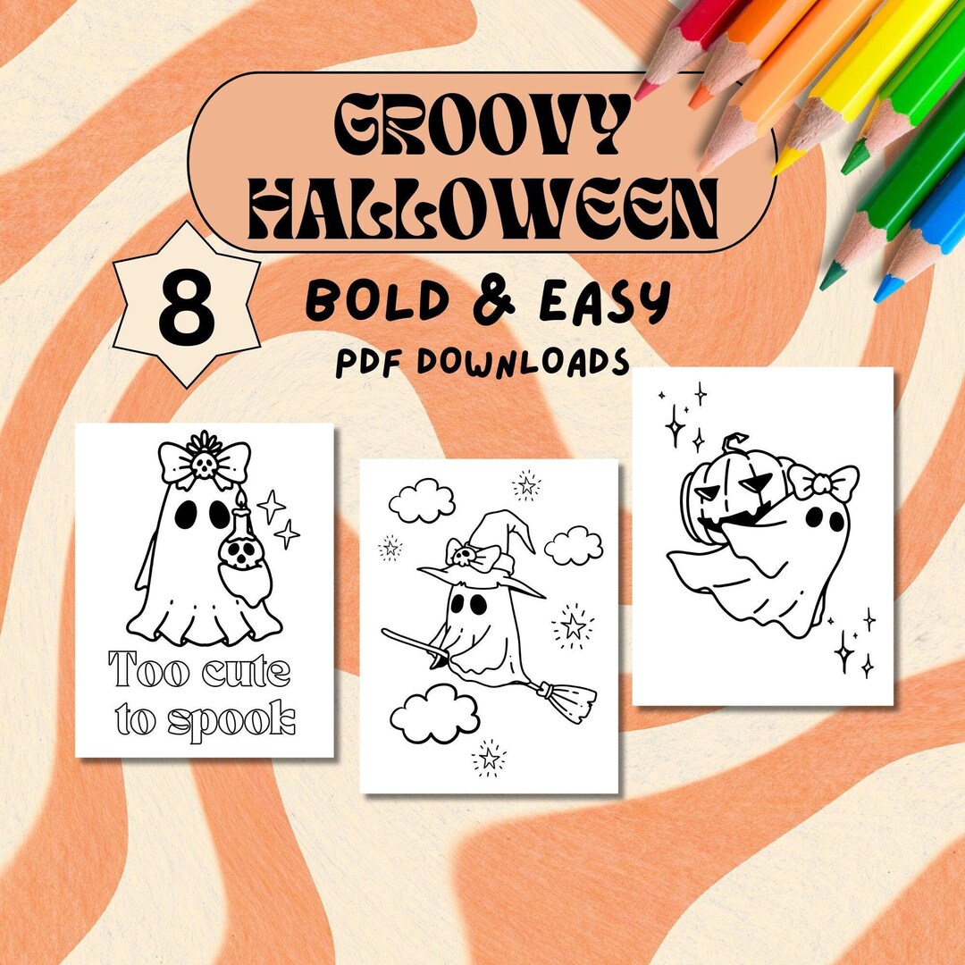 Halloween Groovy Coloring Pages, Digital, Kids Printable Downloads ...