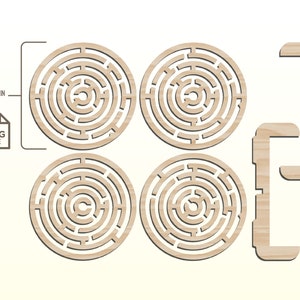 4 Unique Maze Coaster Designs, Laser Cut File, SVG, Vector, Glowforge ...