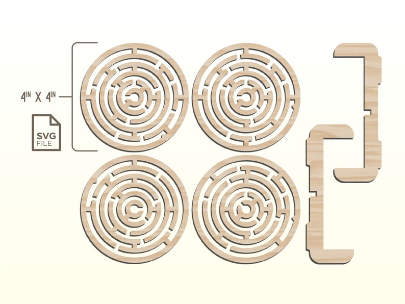 4 Unique Maze Coaster Designs, Laser Cut File, SVG, Vector, Glowforge ...