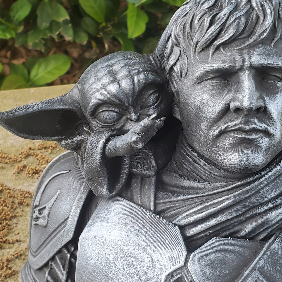 Fan Art, Mando With Baby Yoda Bust, Grogu Statue Pedro Pascal, Perfect ...