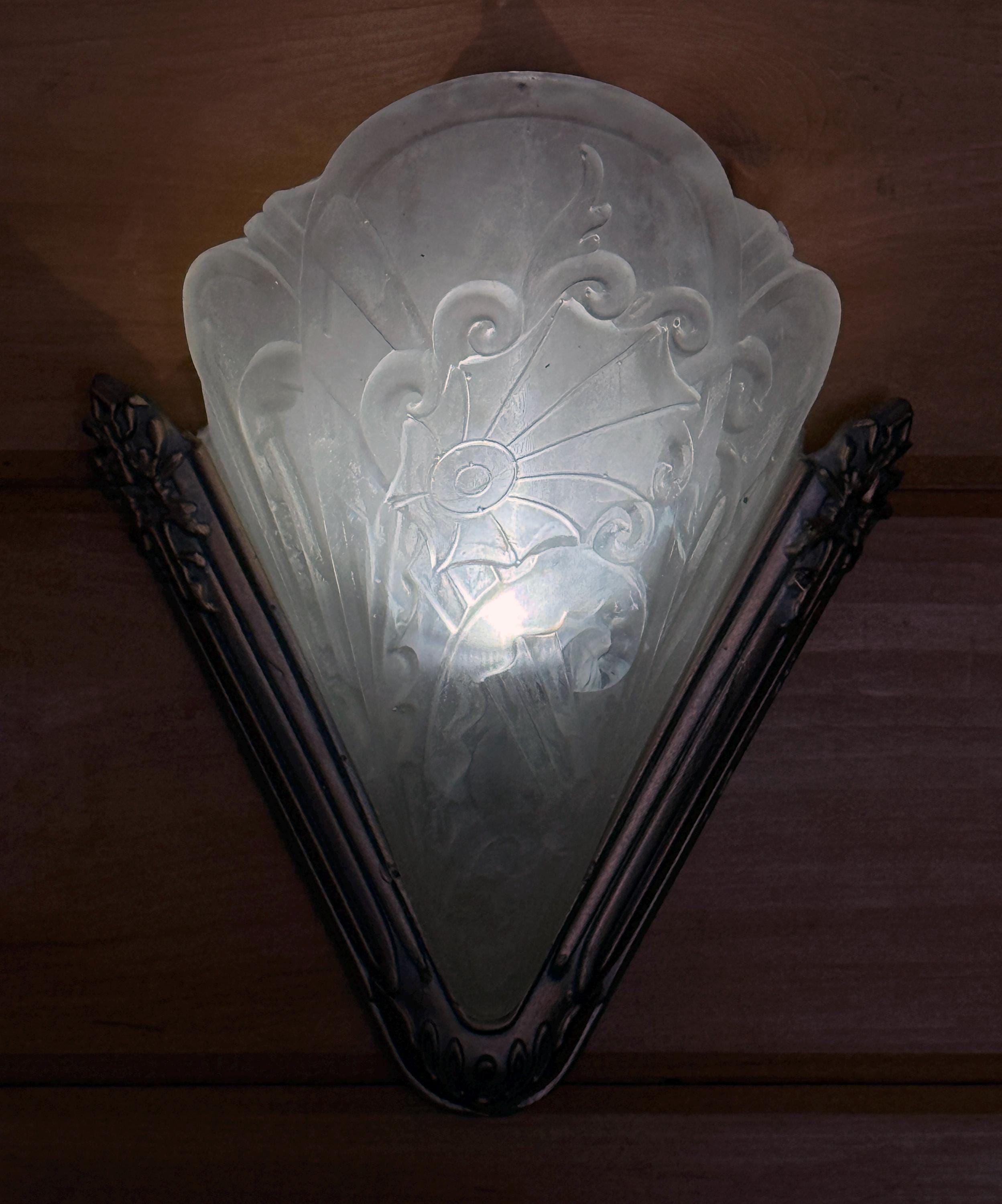 Art-deco Slip-shade Sconce With a Clear Shade That Slips In - Etsy