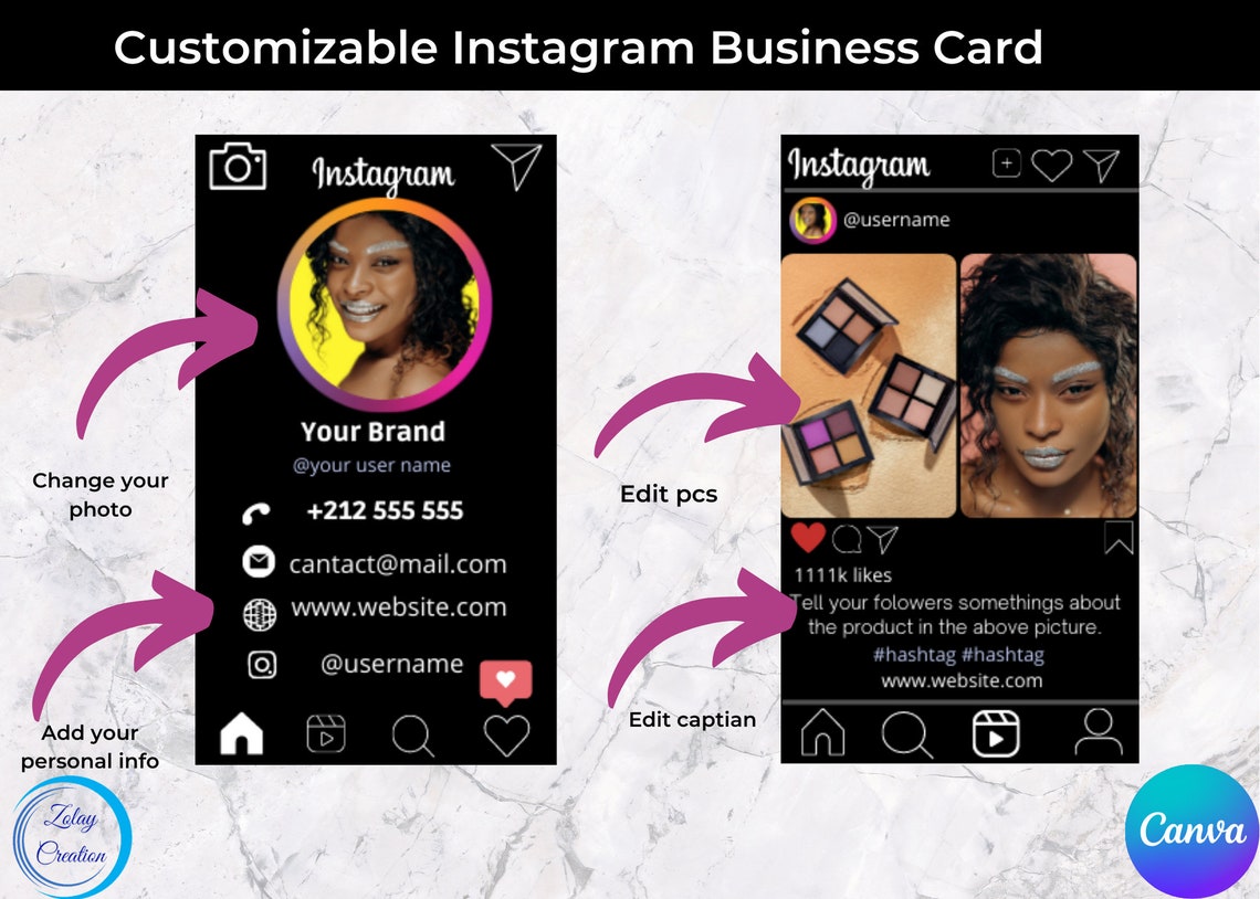 Diy Instagram Profile Business Cards Canva Template, Business Card ...