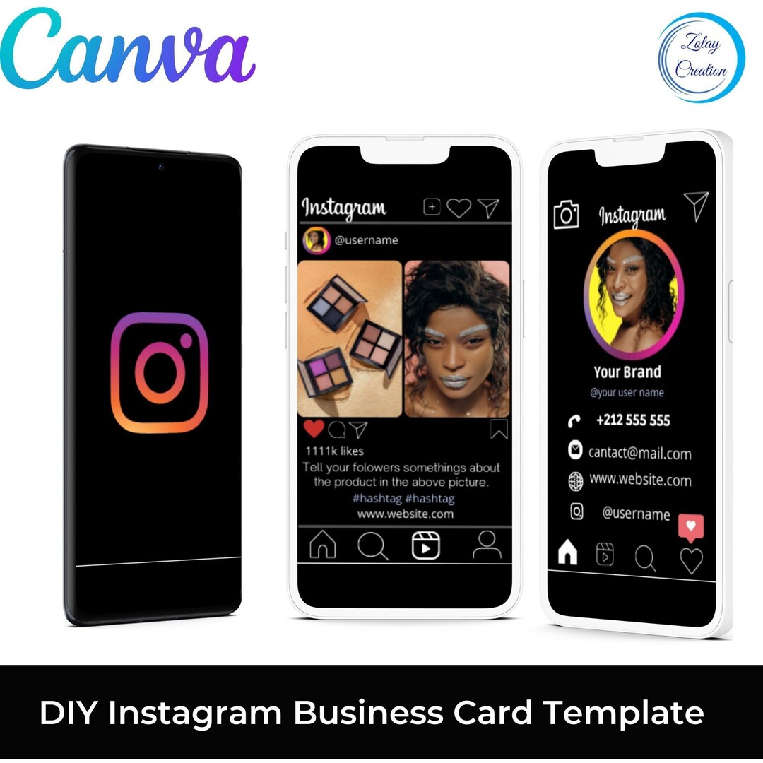 Diy Instagram Profile Business Cards Canva Template, Business Card ...