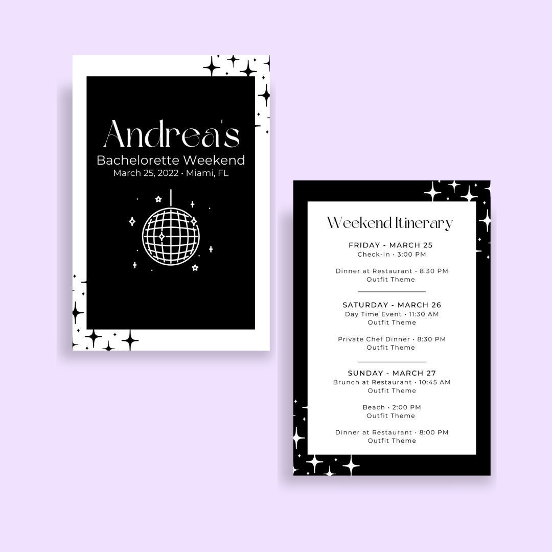ANDREA Bachelorette Invitation & Itinerary Template | Disco ...