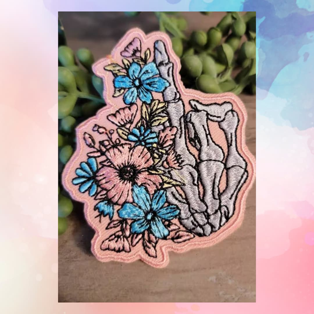 Skull Middle Finger Skeleton Floral Iron on Embroidery Clothing Patch - Etsy