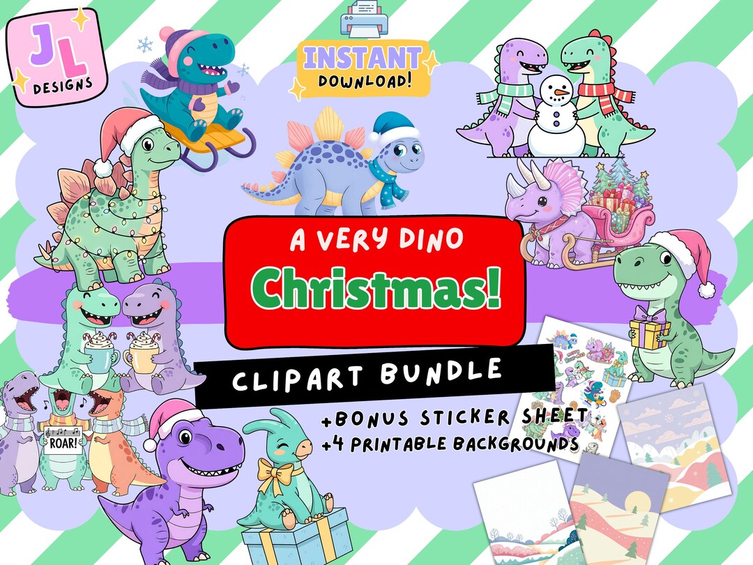Dinosaur Christmas Clipart Kids Printable Activity Bundle - Etsy