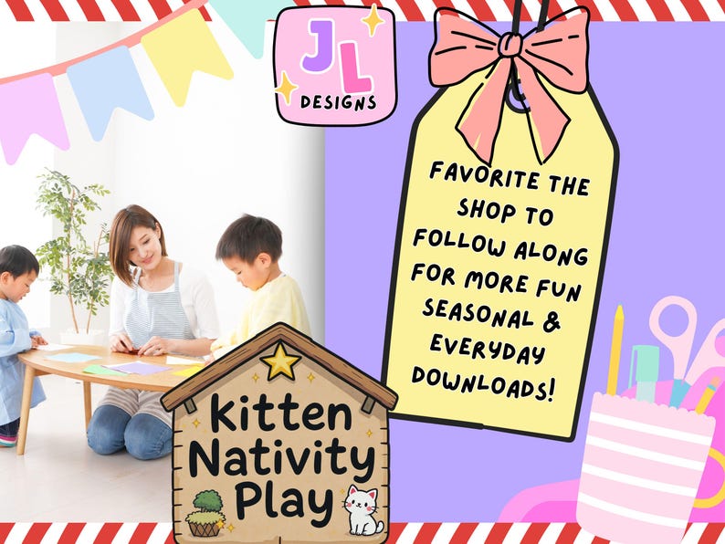Kitten Printable Nativity Clipart Bundle, Christmas Story Scene for ...