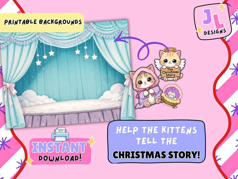 Kitten Printable Nativity Clipart Bundle, Christmas Story Scene for ...