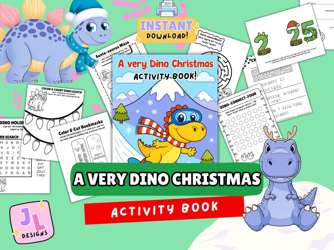Dinosaur Printable Kids Christmas Activity Book – Childrens Holiday ...