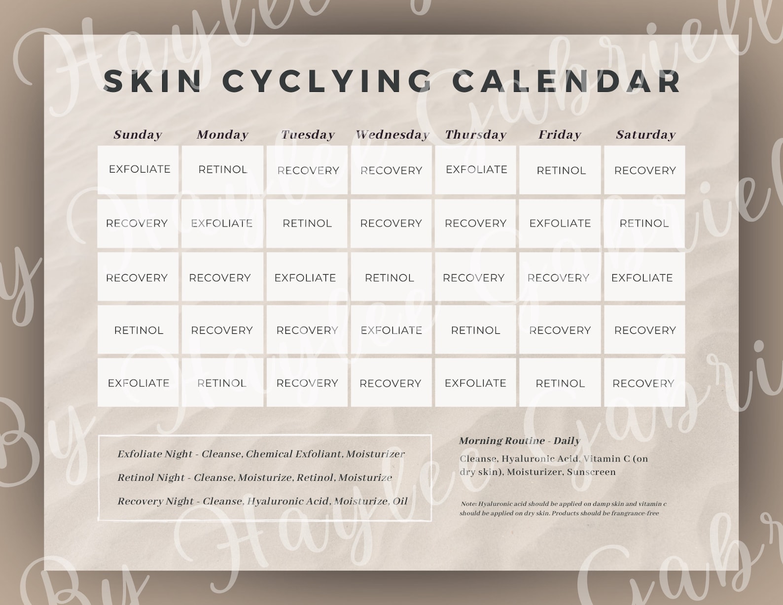 Skin Cycling Calendar (instant Digital Download) - Skin Cycle Guide ...