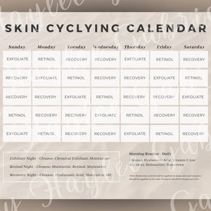 Skin Cycling Calendar (instant Digital Download) - Skin Cycle Guide ...