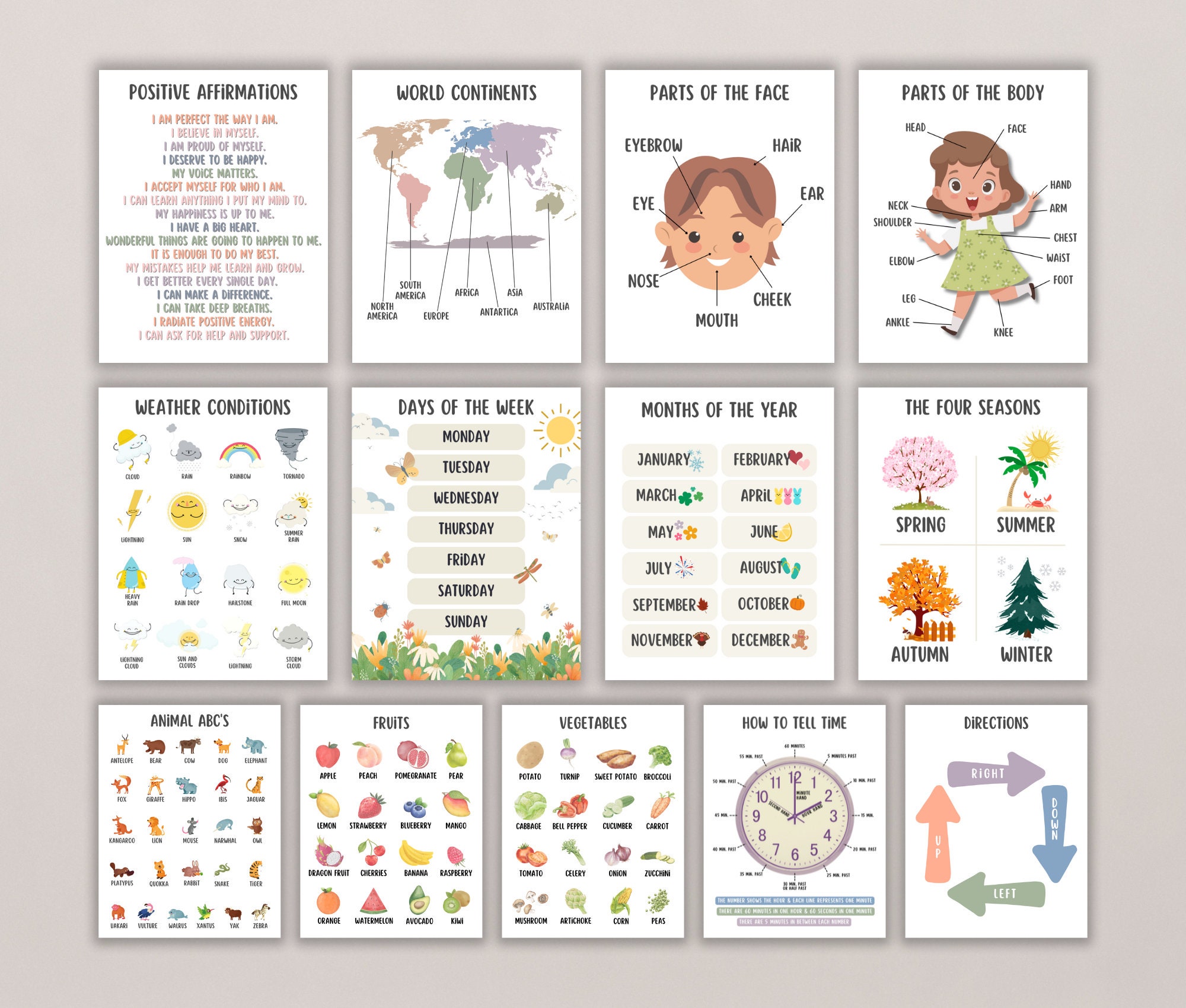 SET OF 25 Educational Posters for Kids INSTANT Digital Download ...