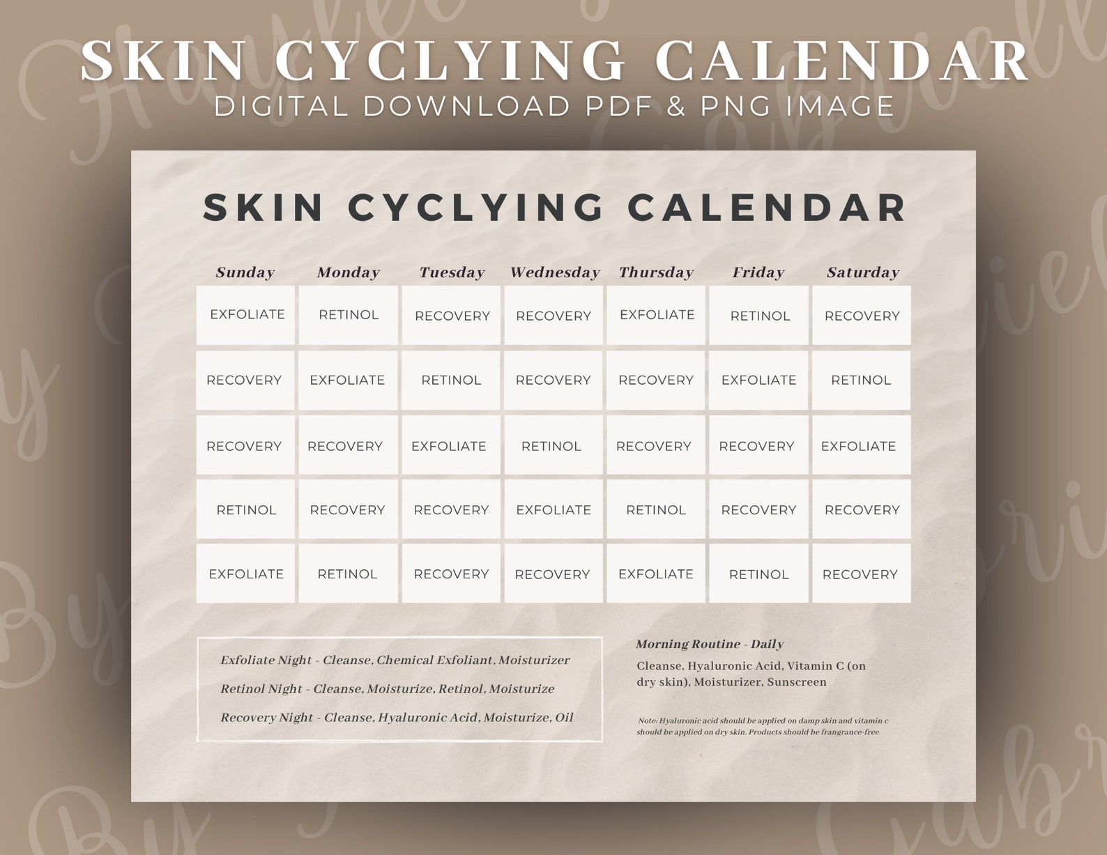 Skin Cycling Calendar (instant Digital Download) - Skin Cycle Guide ...