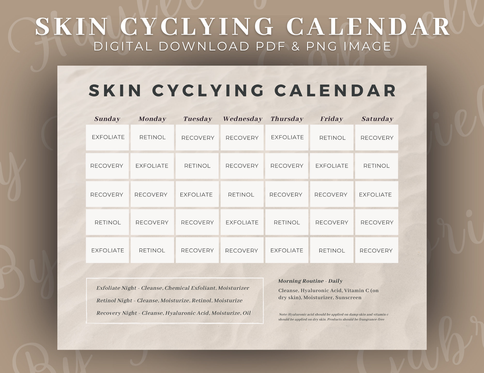Skin Cycling Calendar Instant Digital Download Skin Cycle Guide Chart