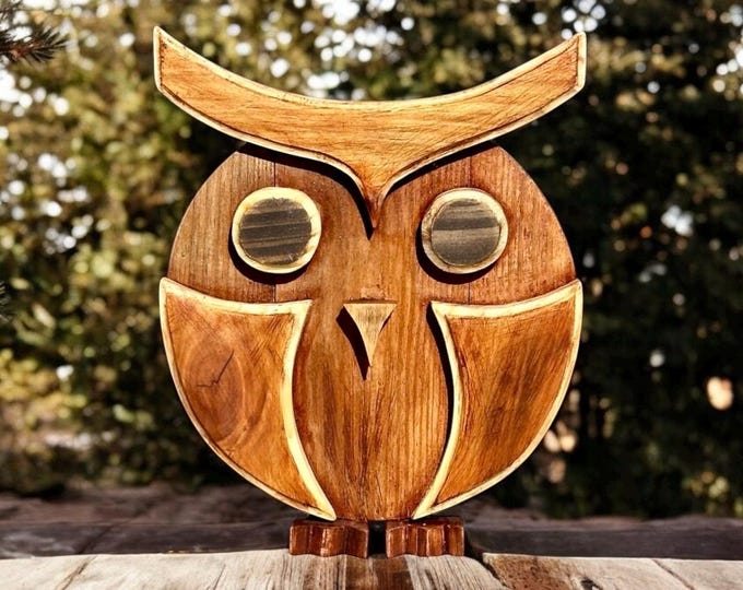 Handmade Solid Oak Owl Sculpture: Rustic Home Decor - Etsy