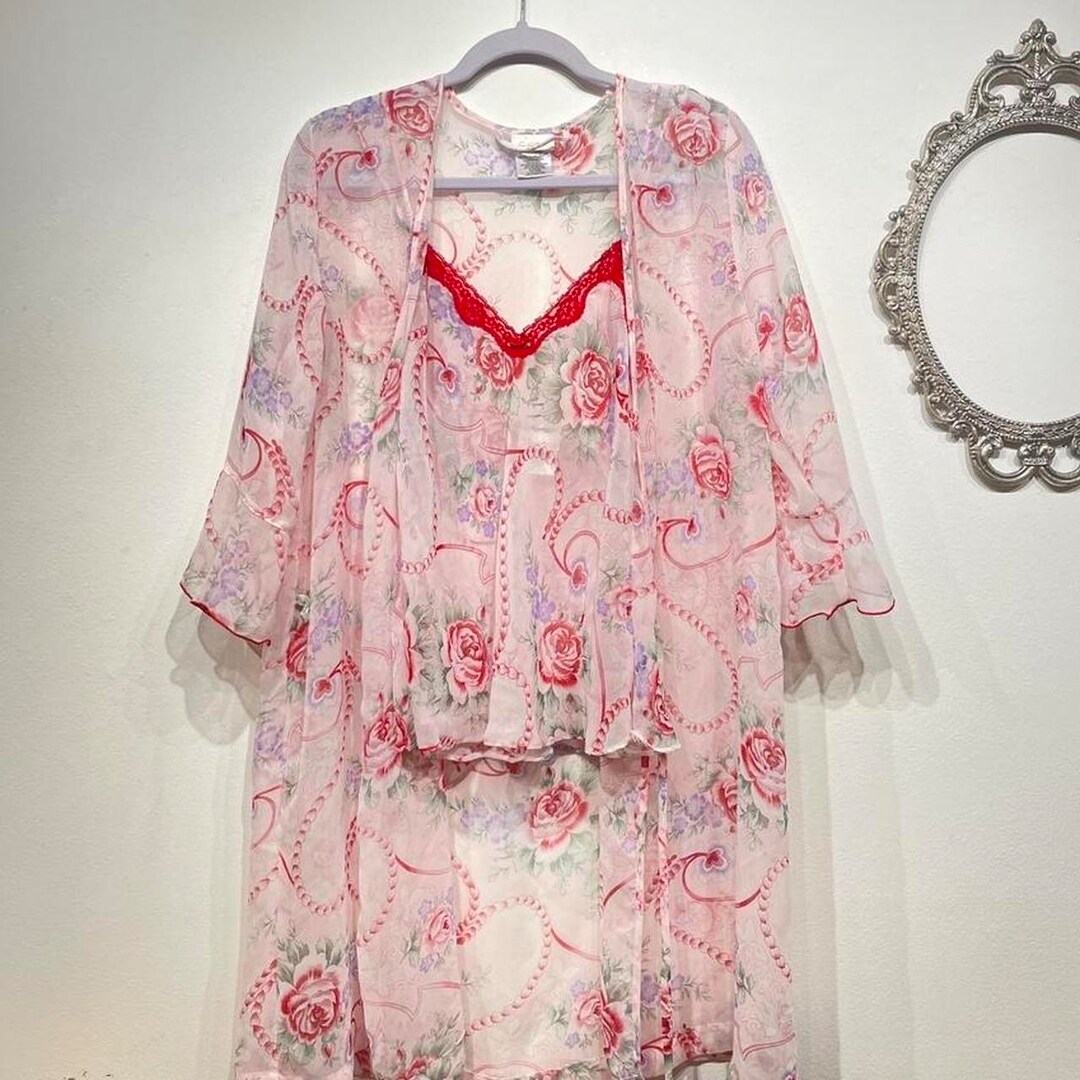 Sheer Floral Negligee Top Robe Set - Etsy