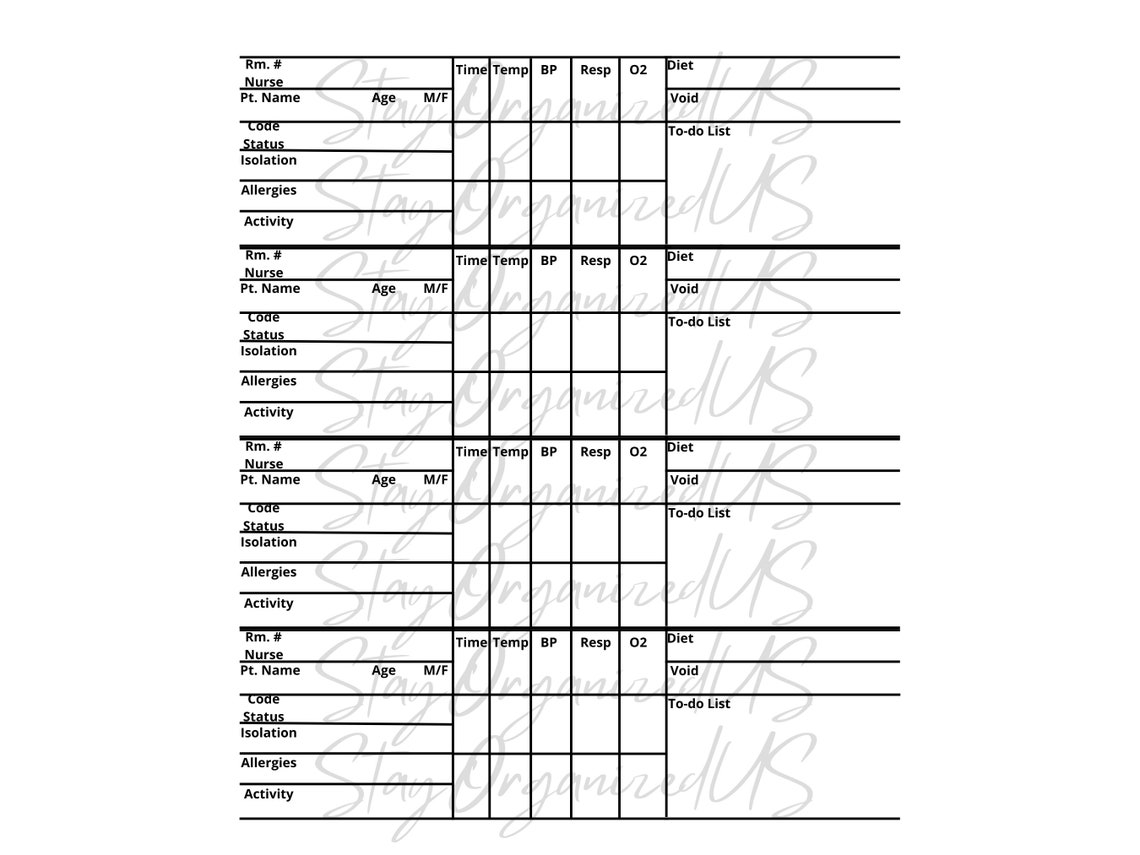 Simple CNA/PCA Report Sheet 8 Patients Shift Report Vitals - Etsy