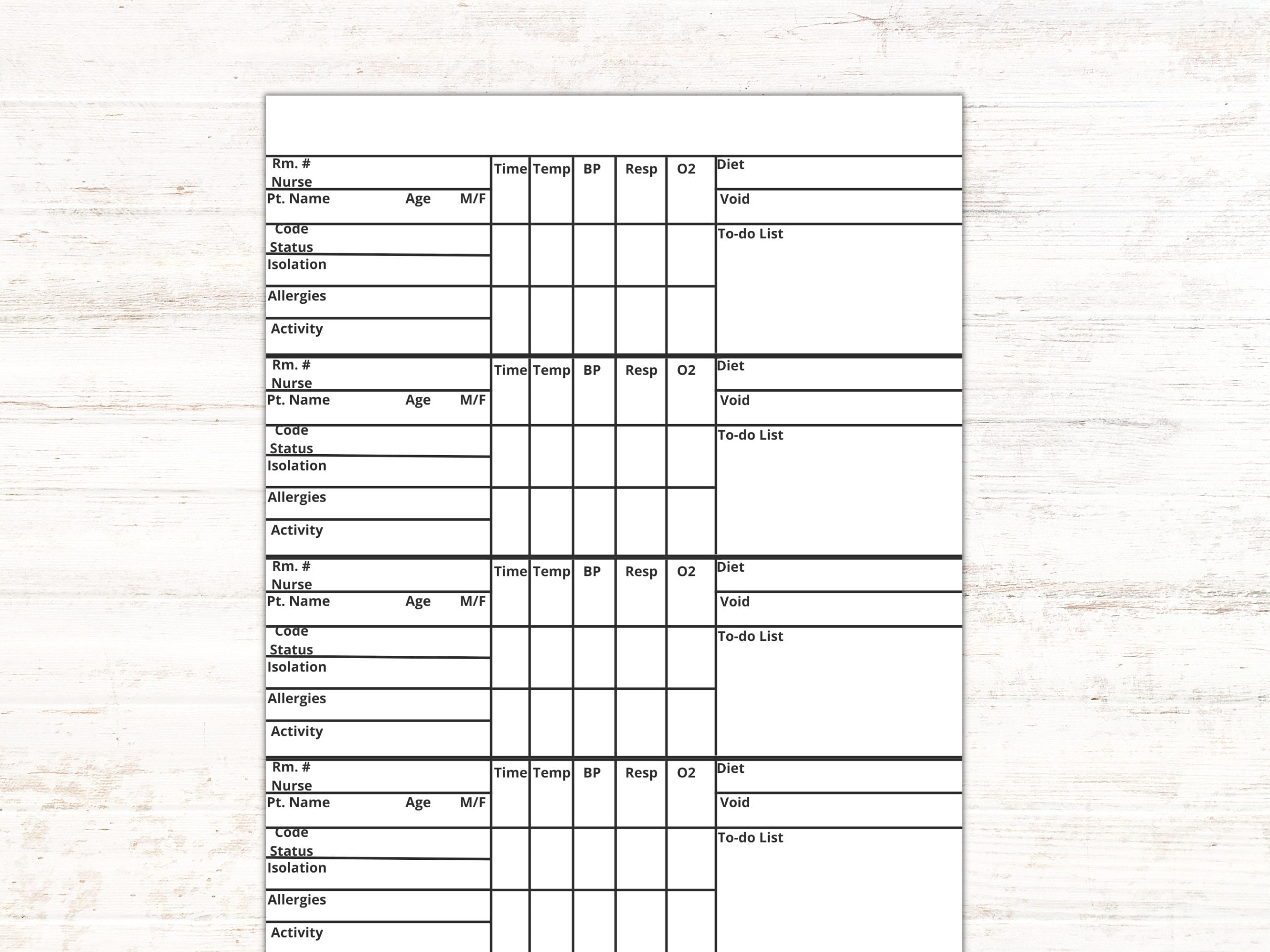 Simple CNA/PCA Report Sheet 8 Patients Shift Report Vitals - Etsy UK