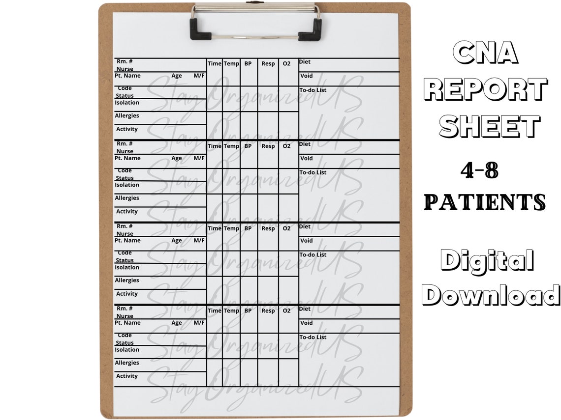 Simple CNA/PCA Report Sheet 8 Patients Shift Report Vitals - Etsy