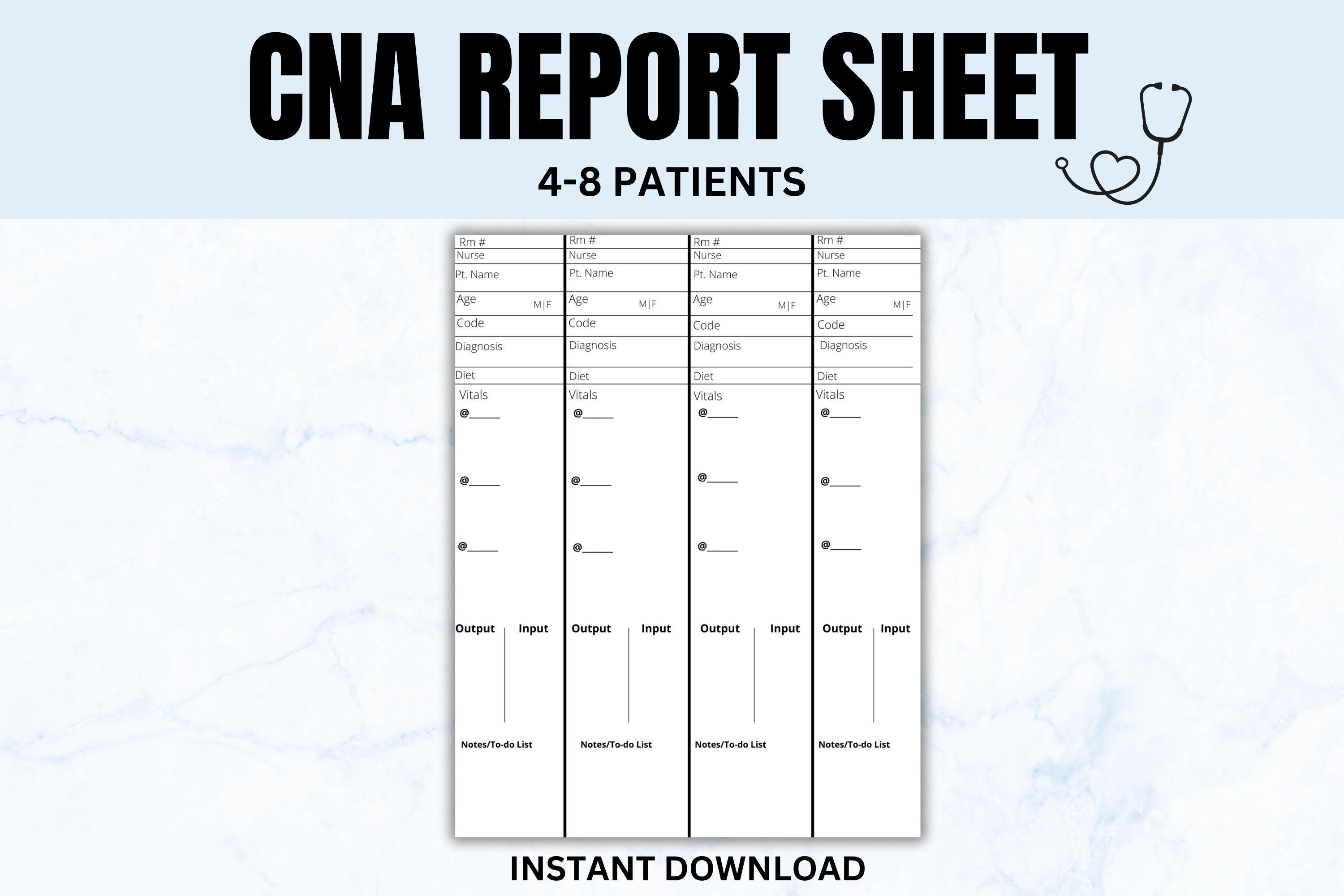 Nurse Assistant Report Sheet, CNA Brain Sheet, PCA Shift Tracker ...