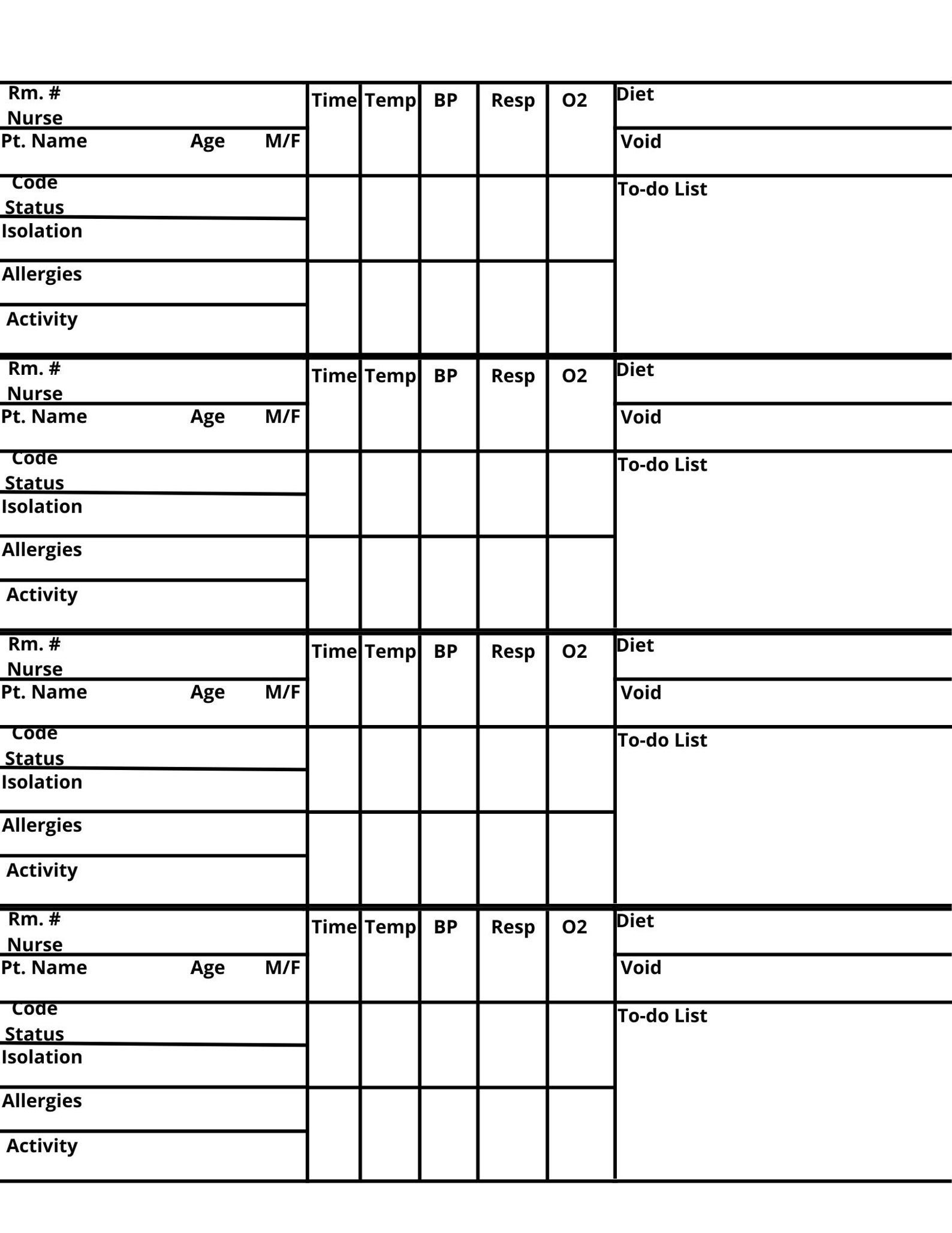Simple CNA/PCA Report Sheet 8 Patients Shift Report Vitals - Etsy