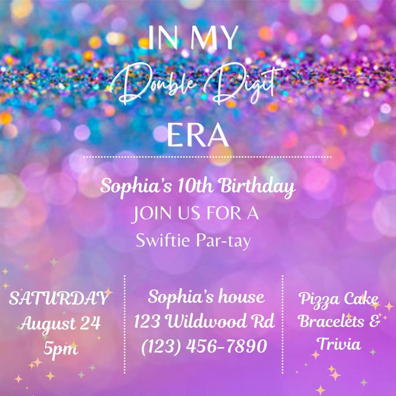 Girls Birthday Party Invitation Sparkly Swifty Theme Digital Invitation ...