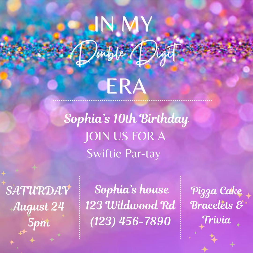 Girls Birthday Party Invitation - Sparkly Swifty Theme - Digital ...