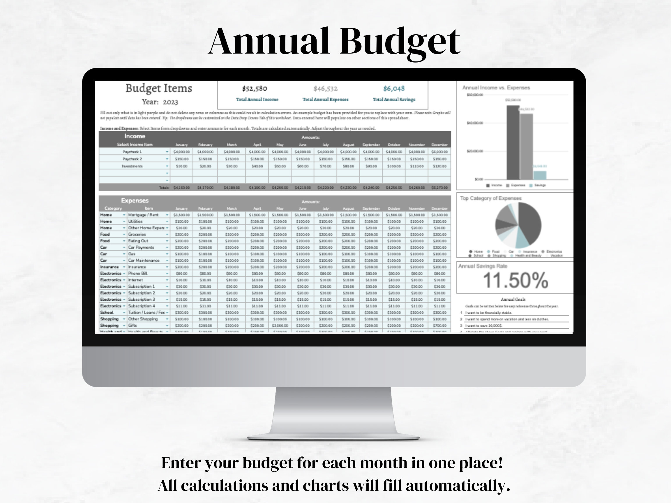 Annual and Monthly Budget Spreadsheet Template Google Sheets Budget ...