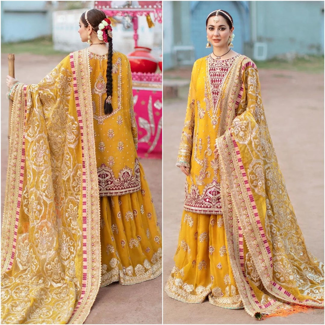 Pakistani Mehndi Sharara Wedding Dresses Embroidery Clothes - Etsy UK