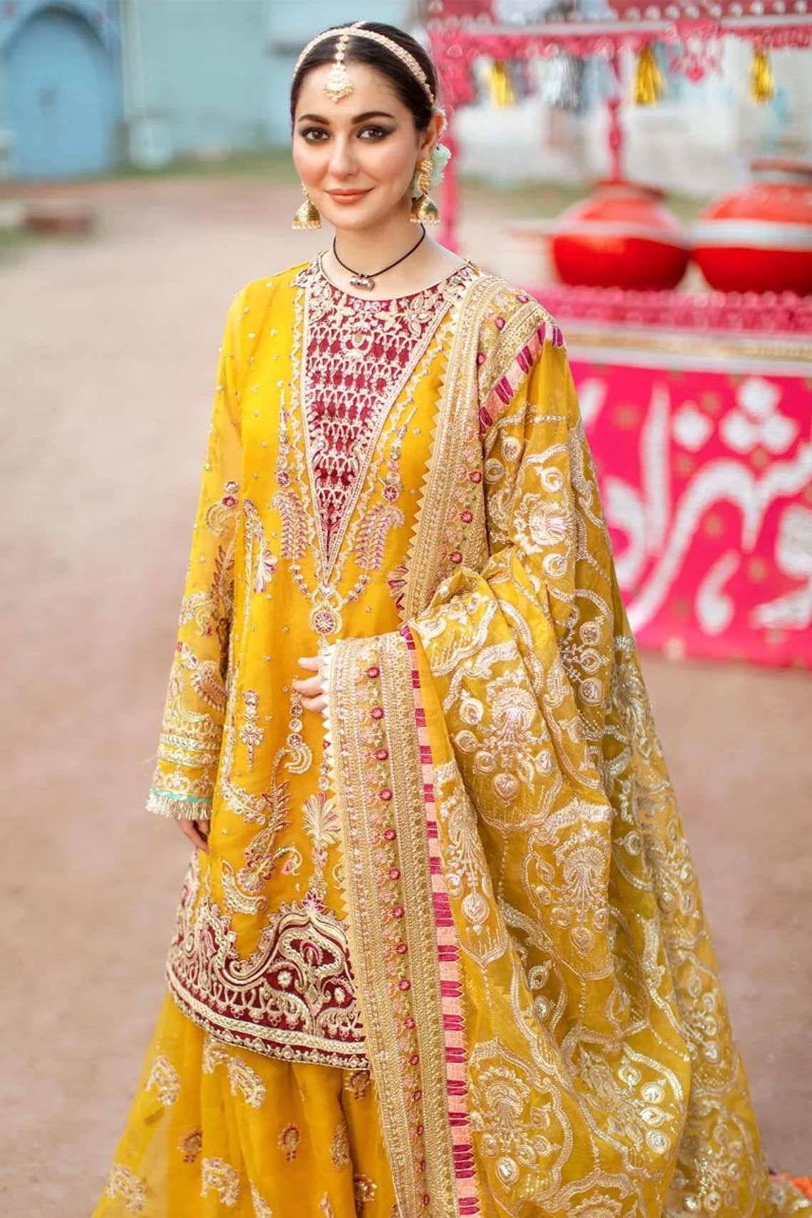 Pakistani Mehndi Sharara Wedding Dresses Embroidery Clothes - Etsy UK