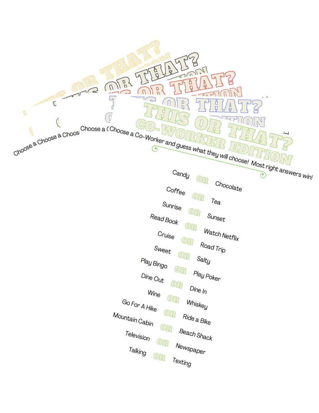 Teambuilding This or That Co-worker Edition Work Place - Etsy
