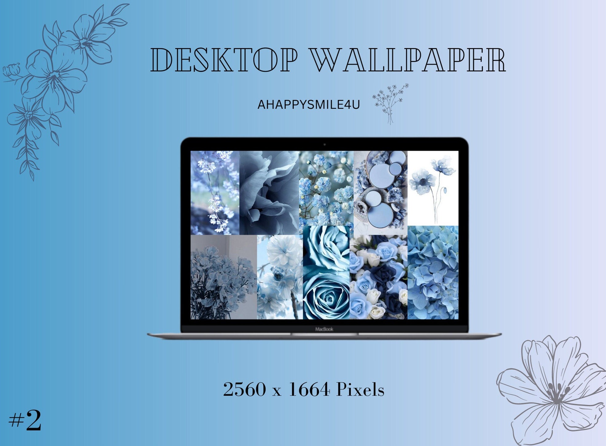 Aesthetic Computer Desktop Wallpaper Blue Floral MacBook 2 Wallpapers ...