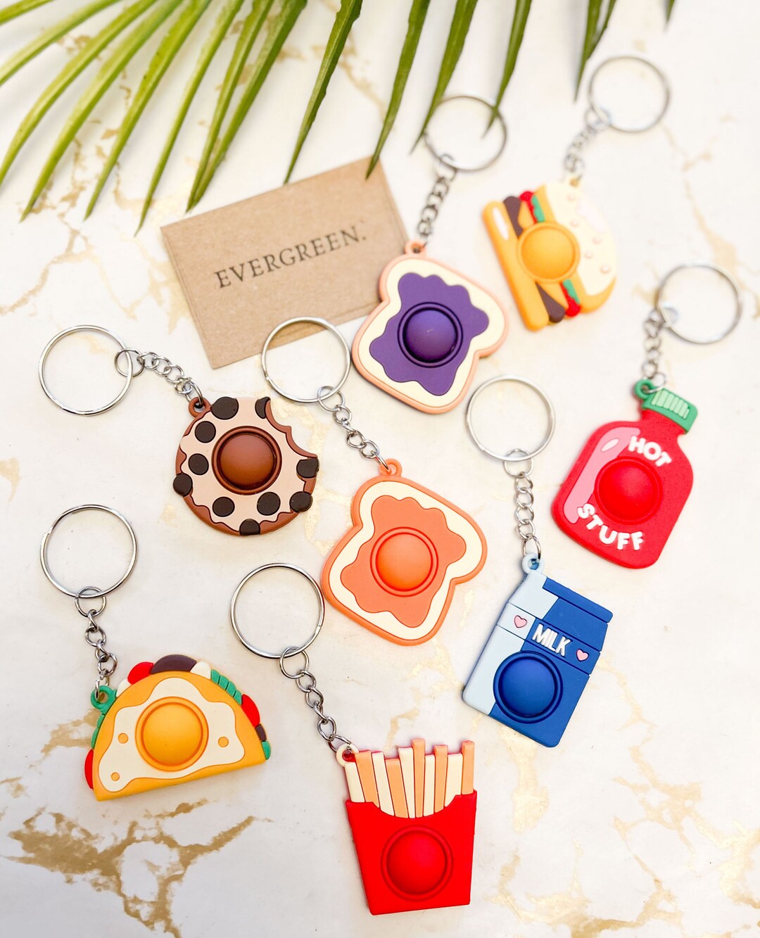 Snack / Fast Food Pop Fidget Keychain Cookie, Burger, Toast, Taco, Hot ...