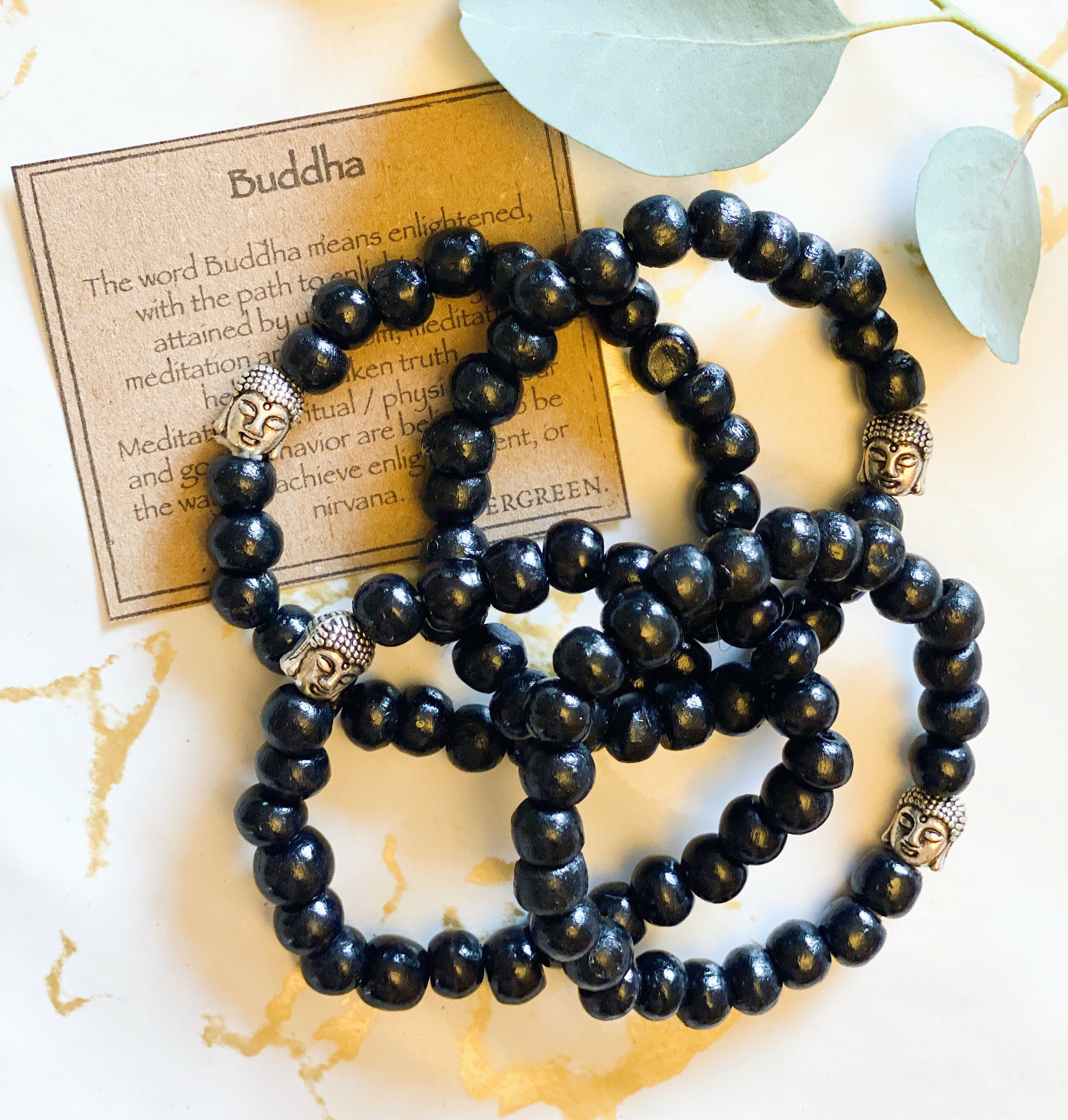 Black Wooden Beaded Buddha Bracelet Enlightenment Meditation Wisdom Etsy UK