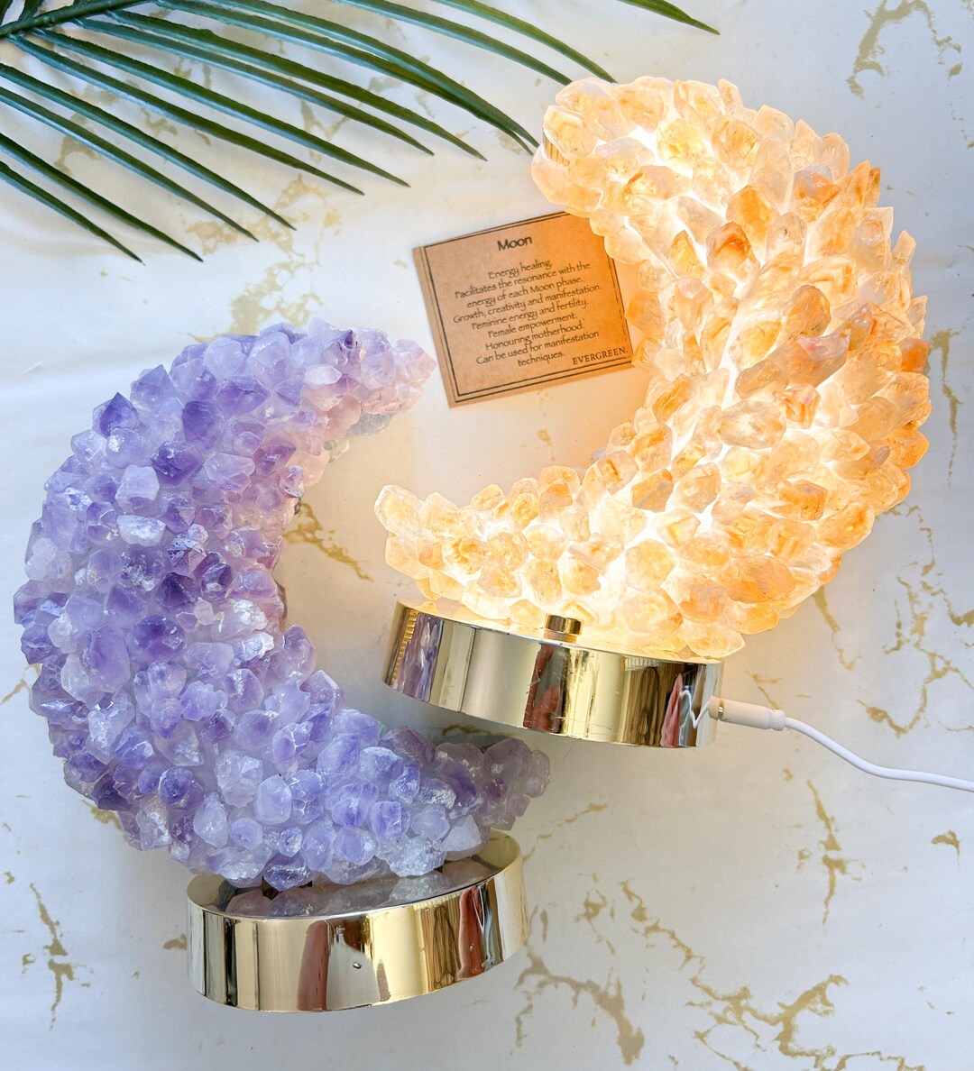 Raw / Rough Crystal USB Moon Light / Lamp - Citrine / Fluorite ...