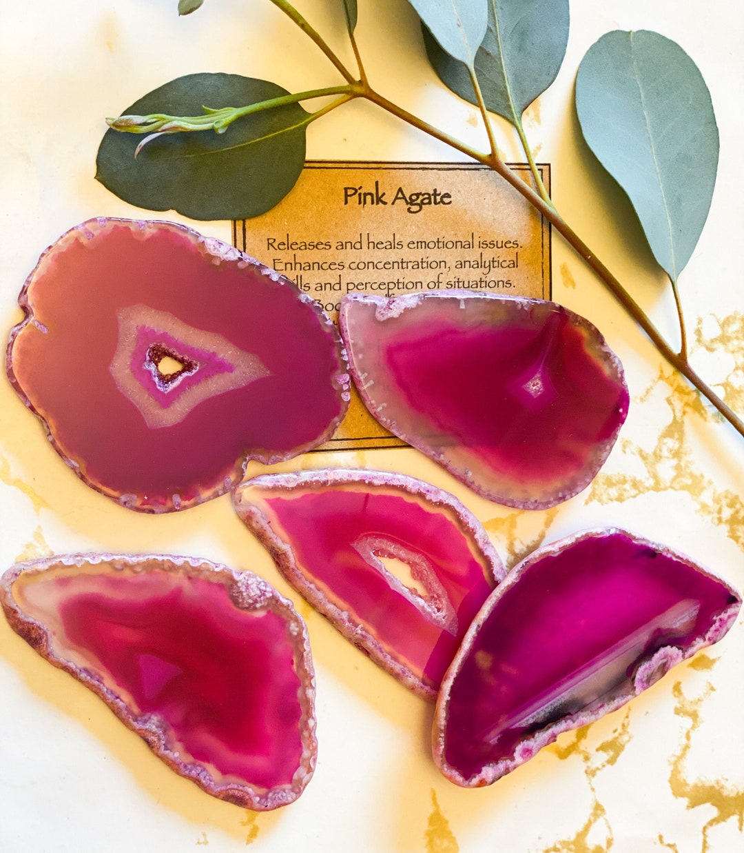 Pink Agate Crystal Slice Protection, Healing & Self-confidence - Etsy UK