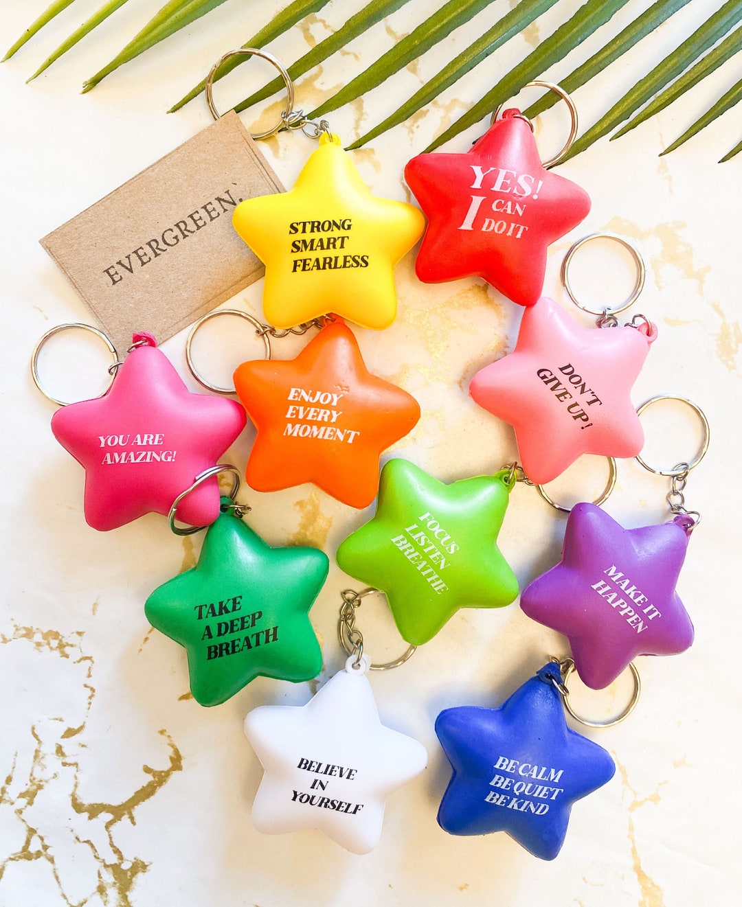 Stress Relief Motivational Quote Squishy Star Keychains - Wide Variety ...