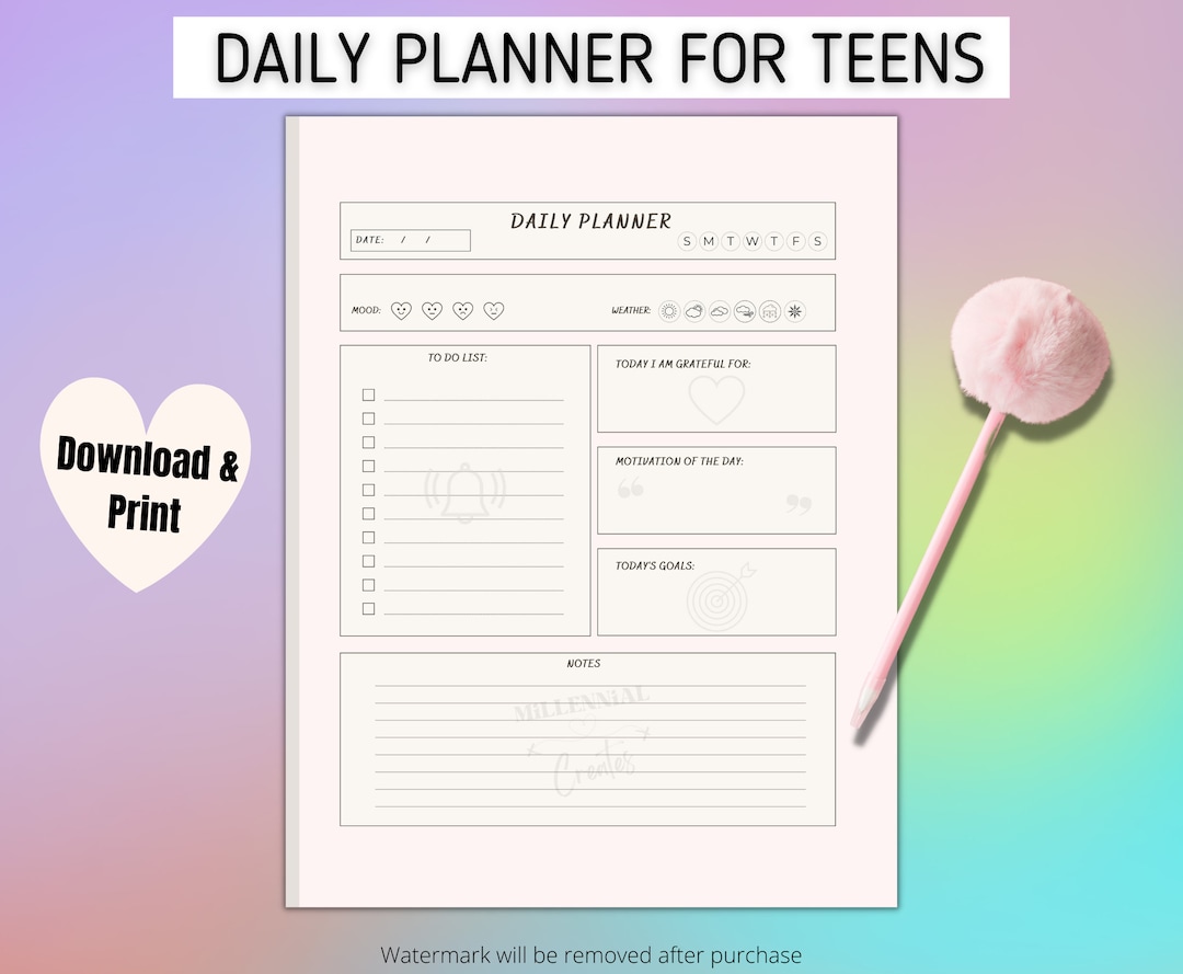 Daily Planner for Teens Printable Pink Planner Teen Planner Daily ...