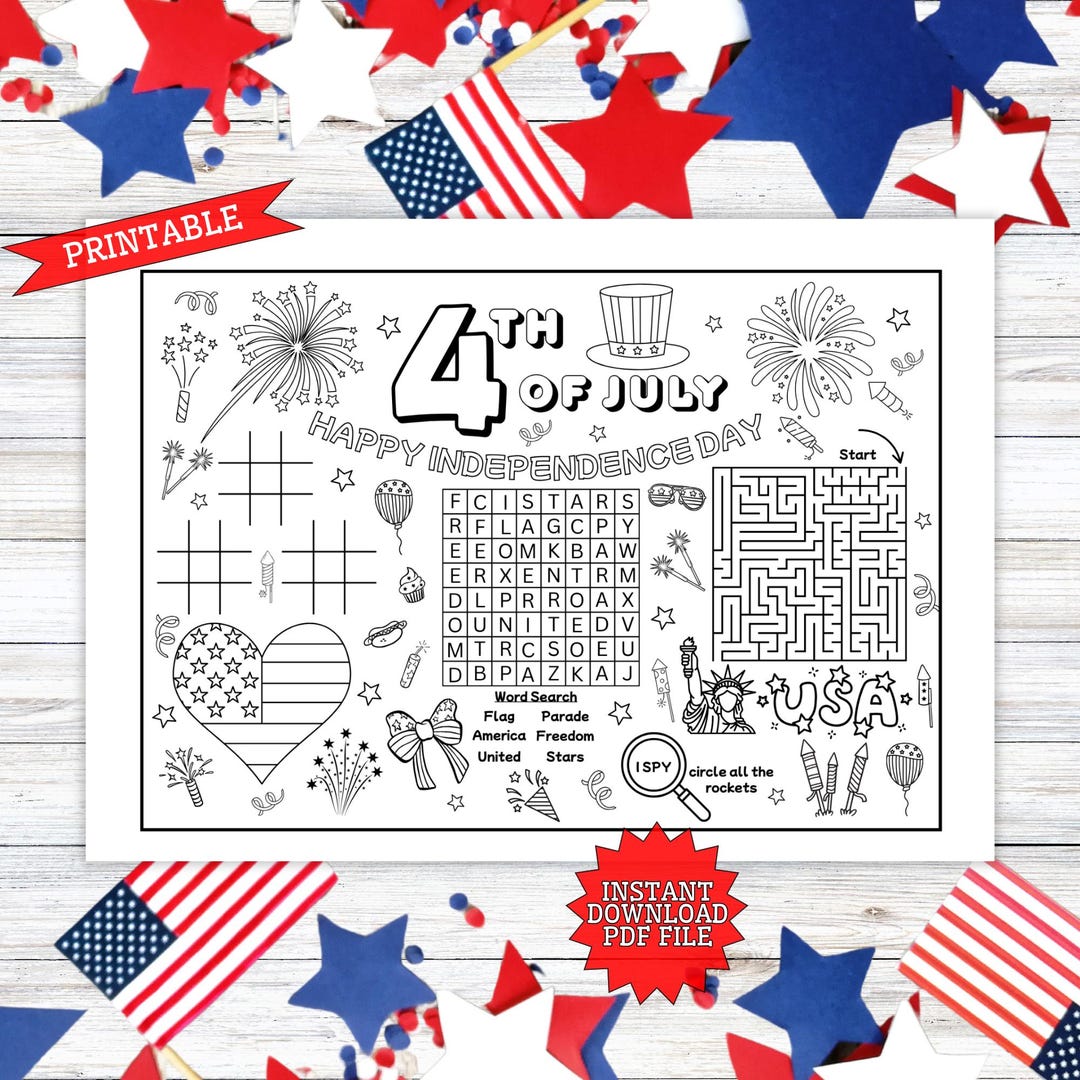 4th of July Activity Placemat | Printable Independence Day Coloring ...