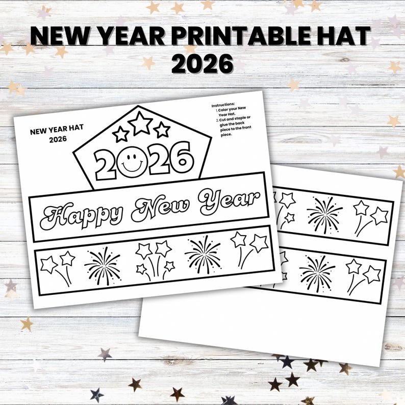 New Year 2026 Printable Hat | Paper Crown Headband | New Year’s Eve ...