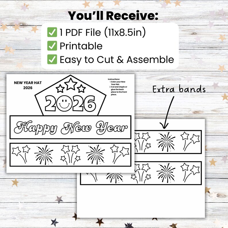 New Year 2026 Printable Hat | Paper Crown Headband | New Year’s Eve ...